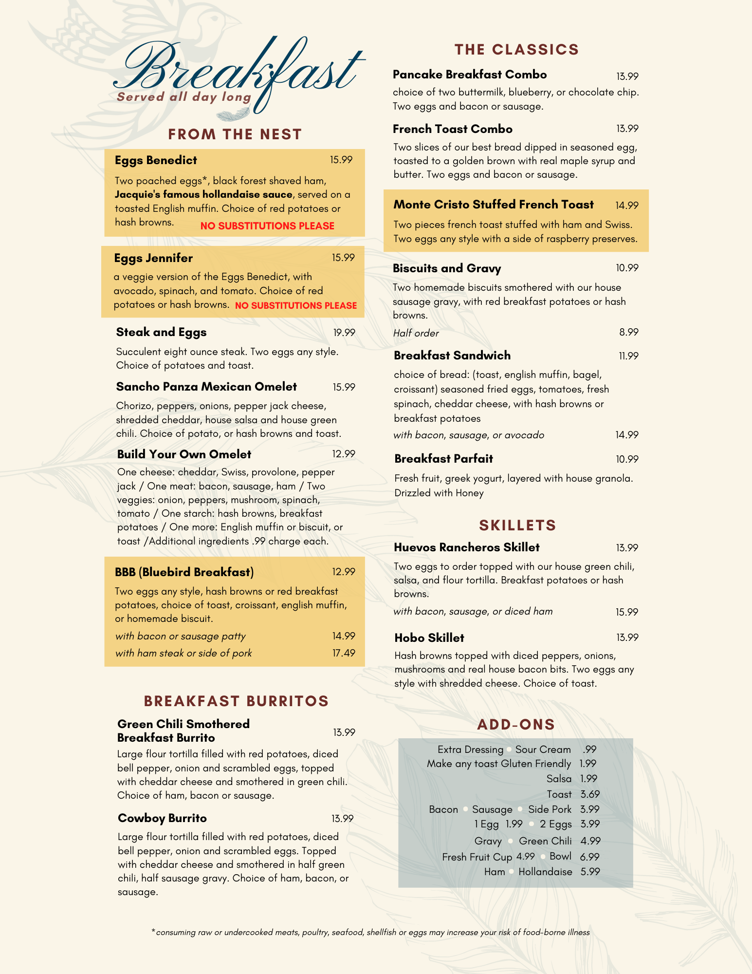 TO GO Menu — The Bluebird Restaurant