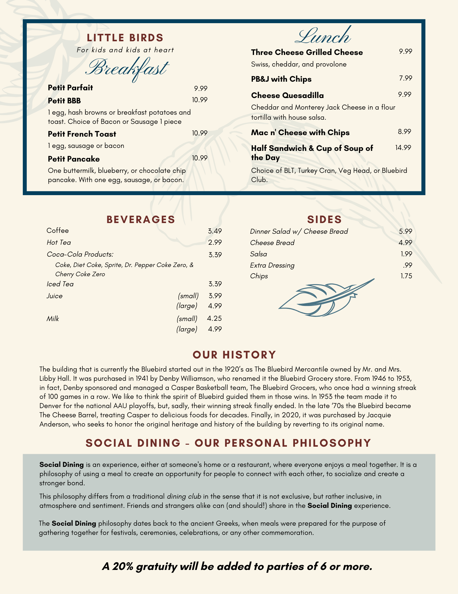 TO GO Menu — The Bluebird Restaurant