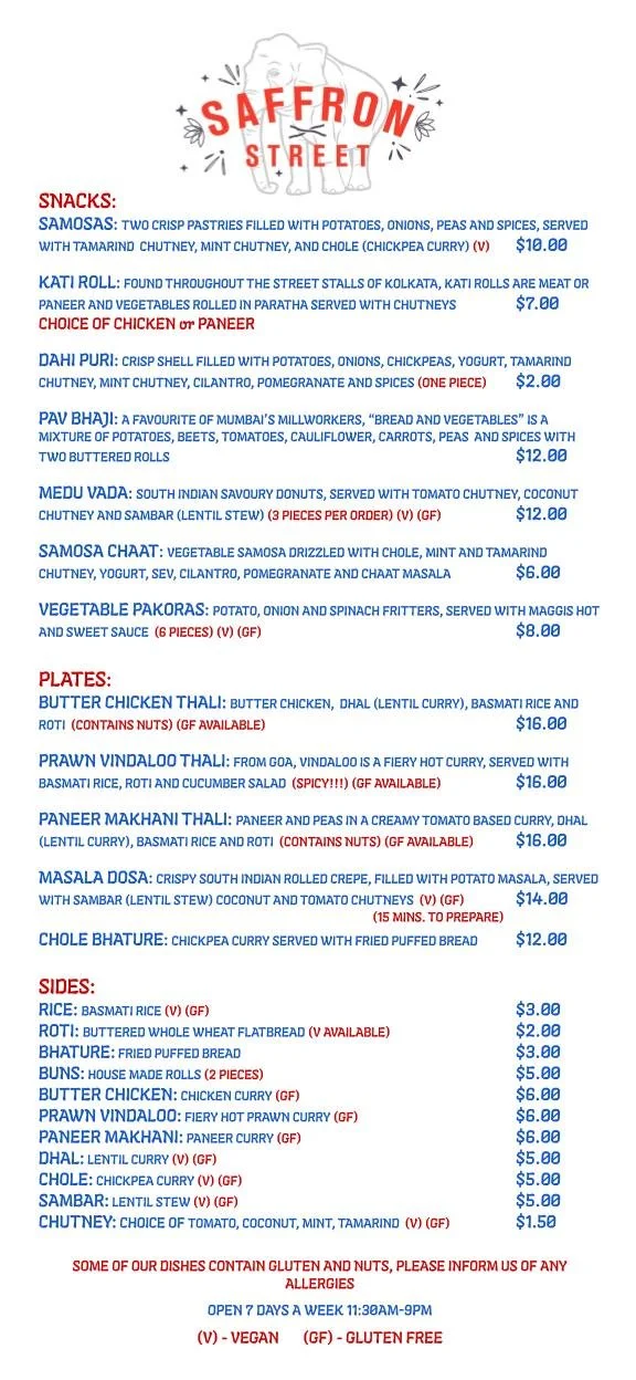 MENU — Saffron Street - Indian Street Food