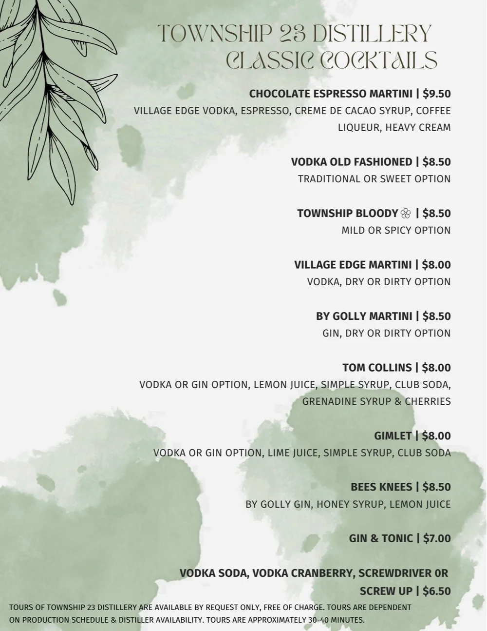 Cocktail Menu — Township 23 Distillery