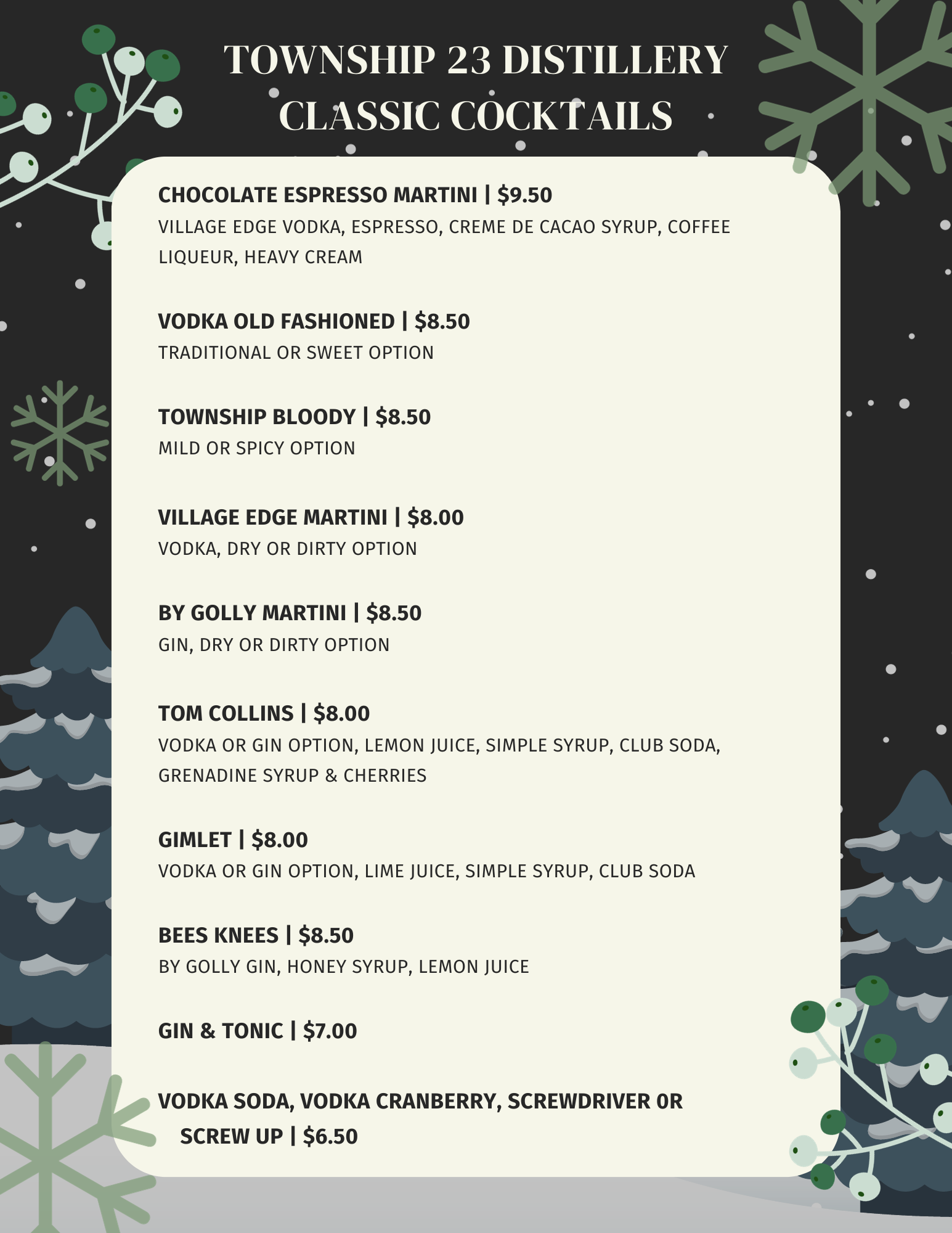 Cocktail Menu — Township 23 Distillery