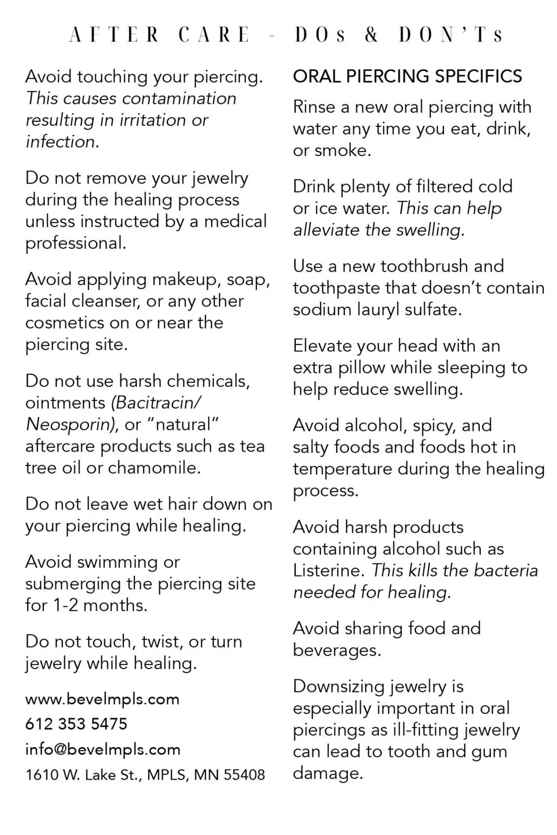 Aftercare — Bevel Piercing Mpls