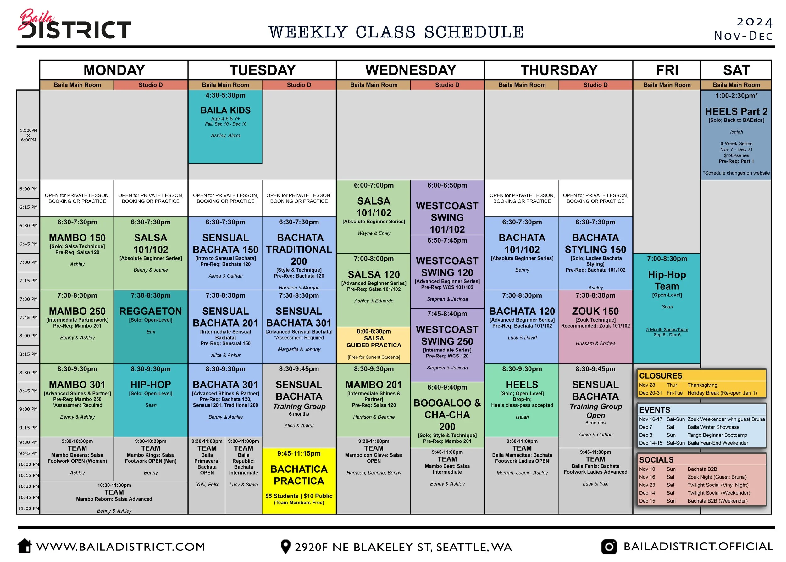 Dance Class Schedule — Baila District