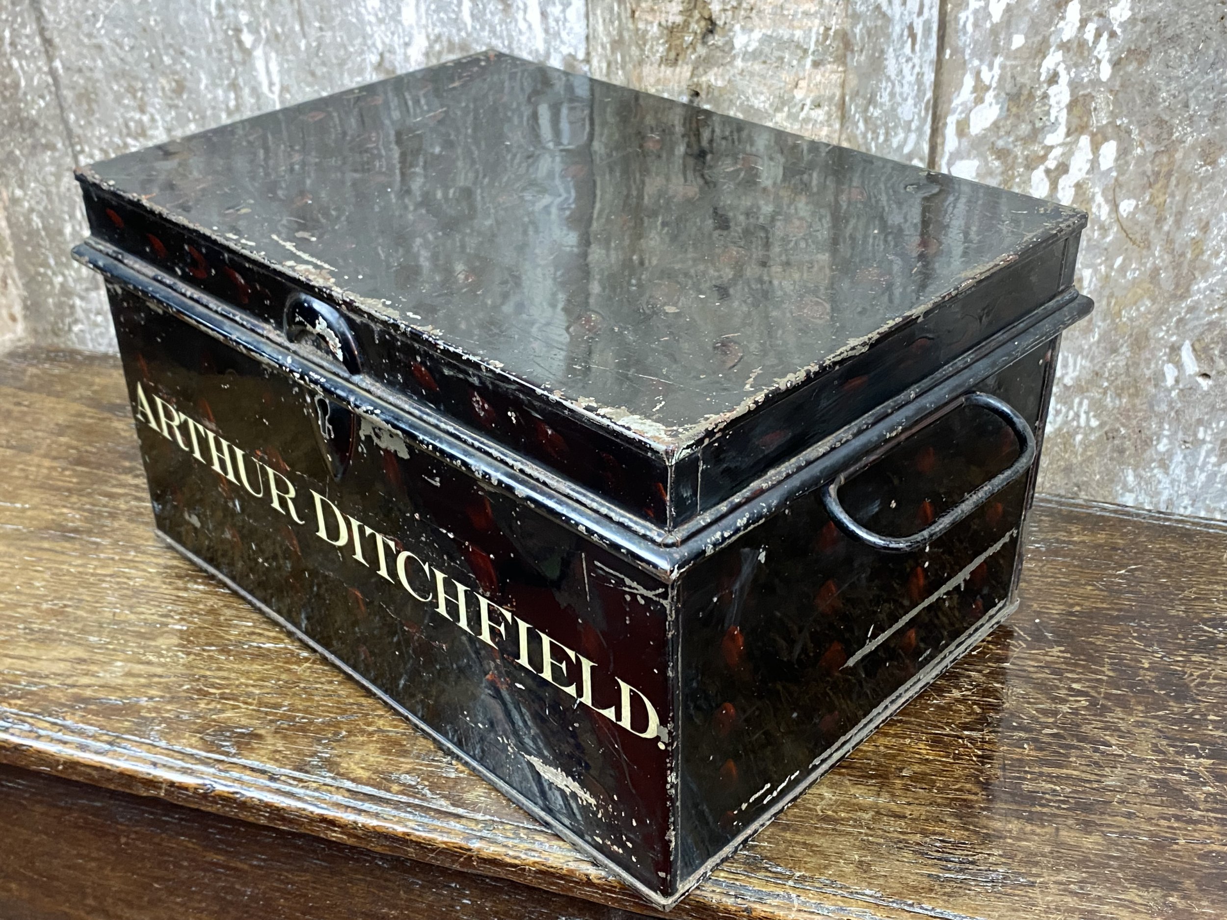 Antique Metal Deed Box Named Arthur Ditchfield — Samplers, Treen ...