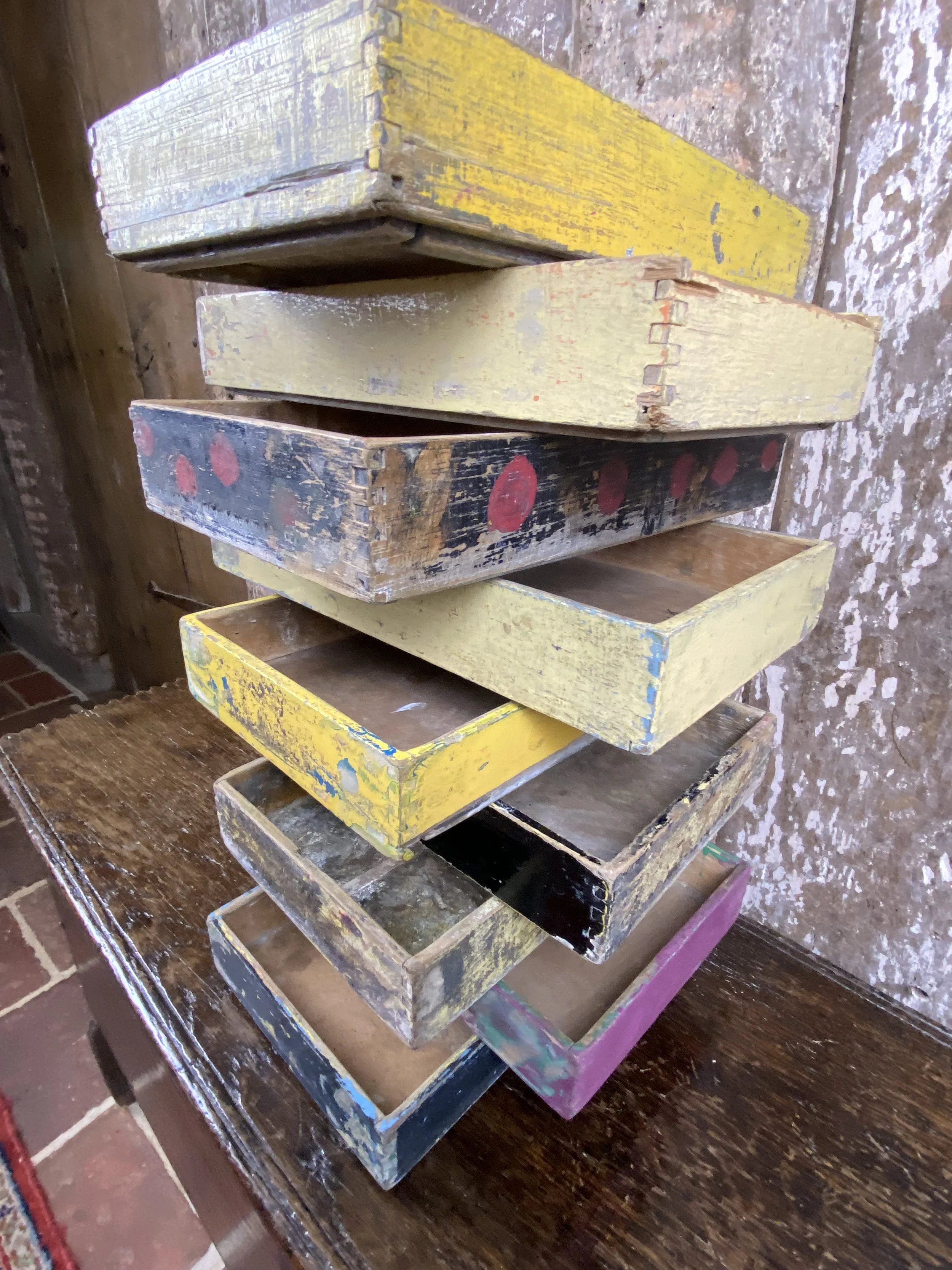 Vintage Pine Stackable School Storage Boxes — Samplers, Treen ...