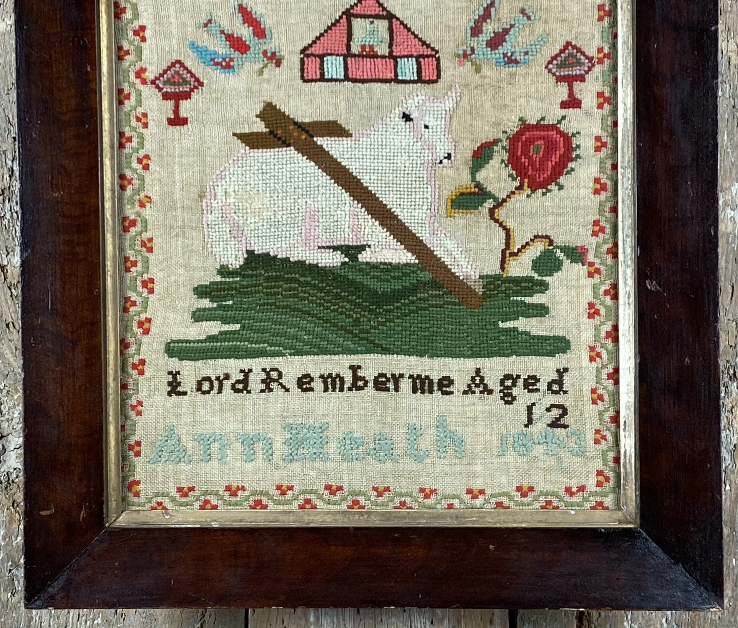 Antique Victorian Woollen Motif Needlework Sampler Dated 1843 By Ann ...