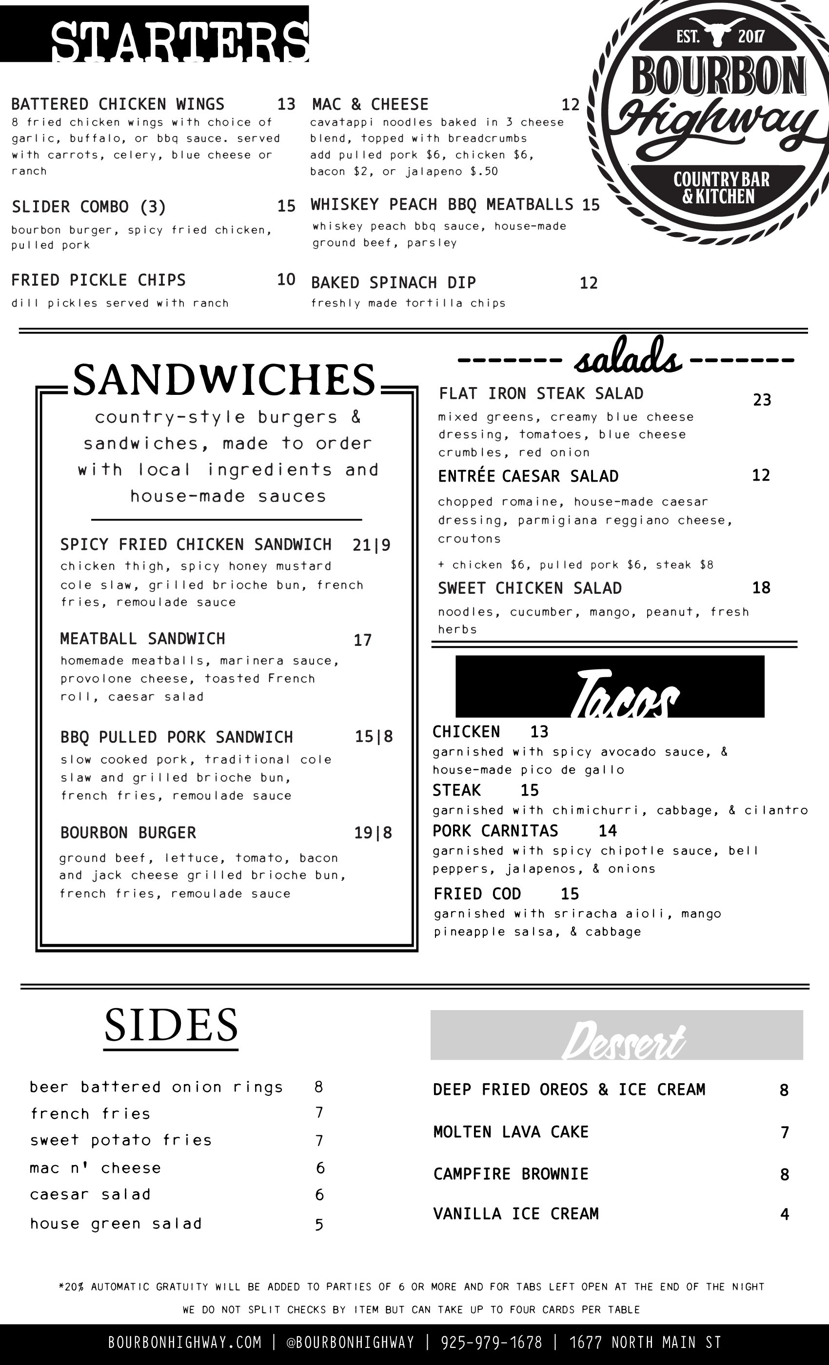 Menu — Bourbon Highway