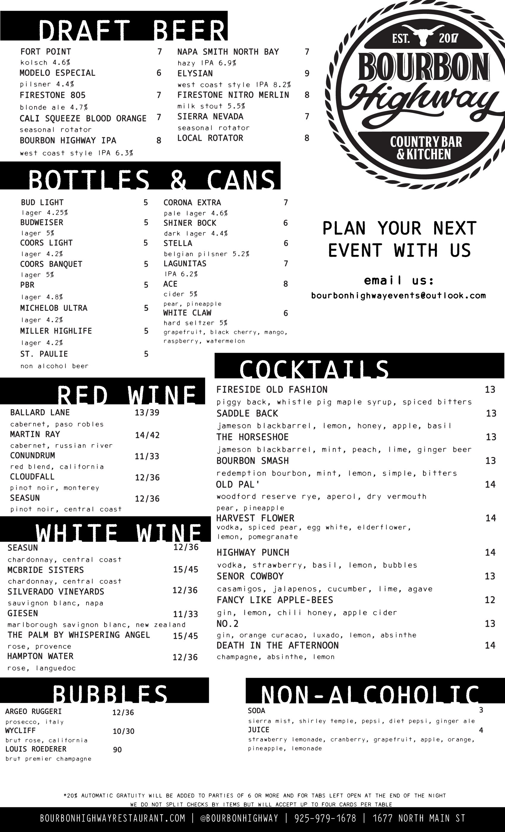 Menu — Bourbon Highway