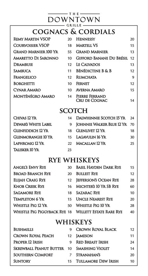 Main Menu — The Downtown Grille