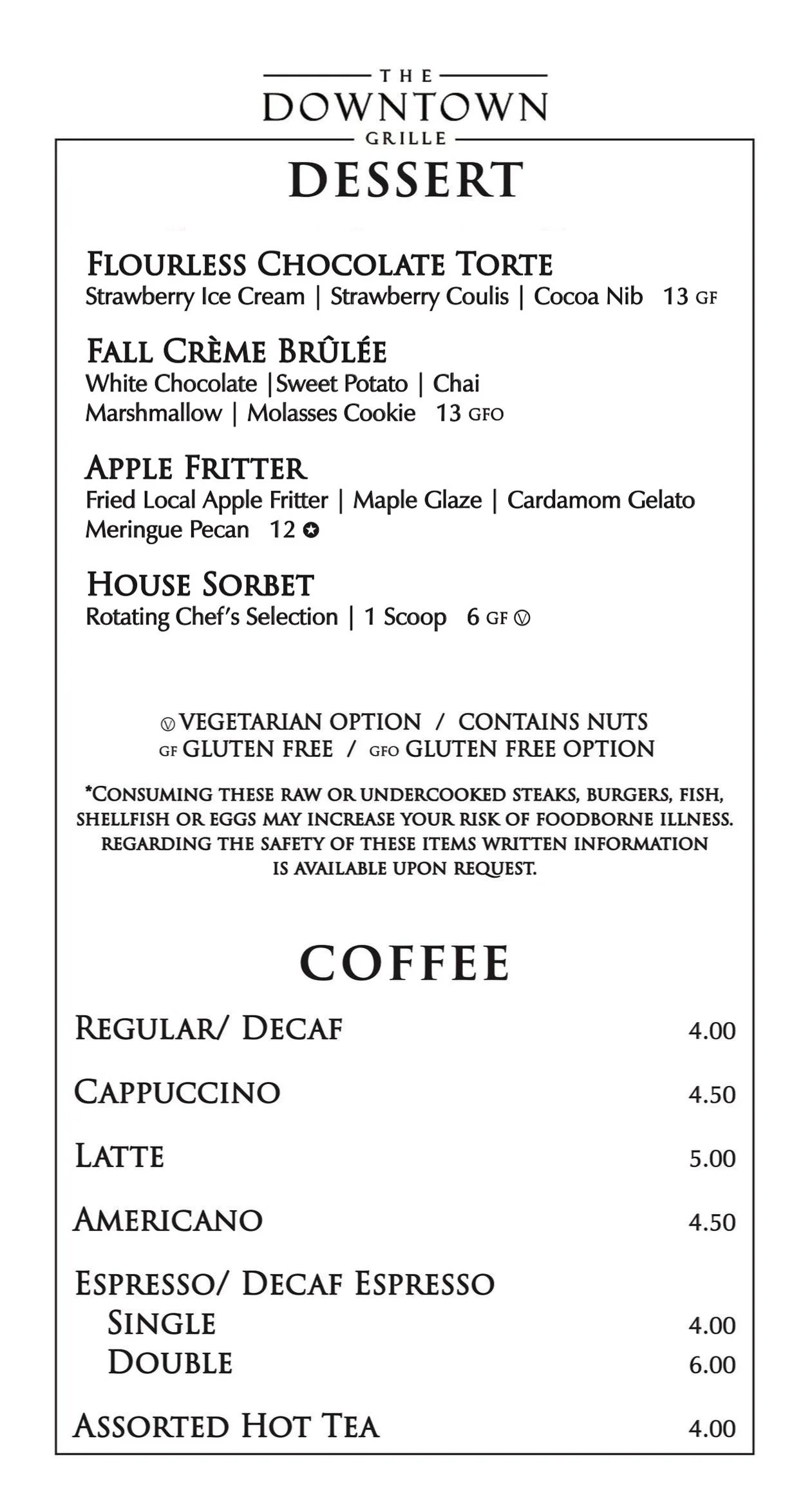 Main Menu — The Downtown Grille