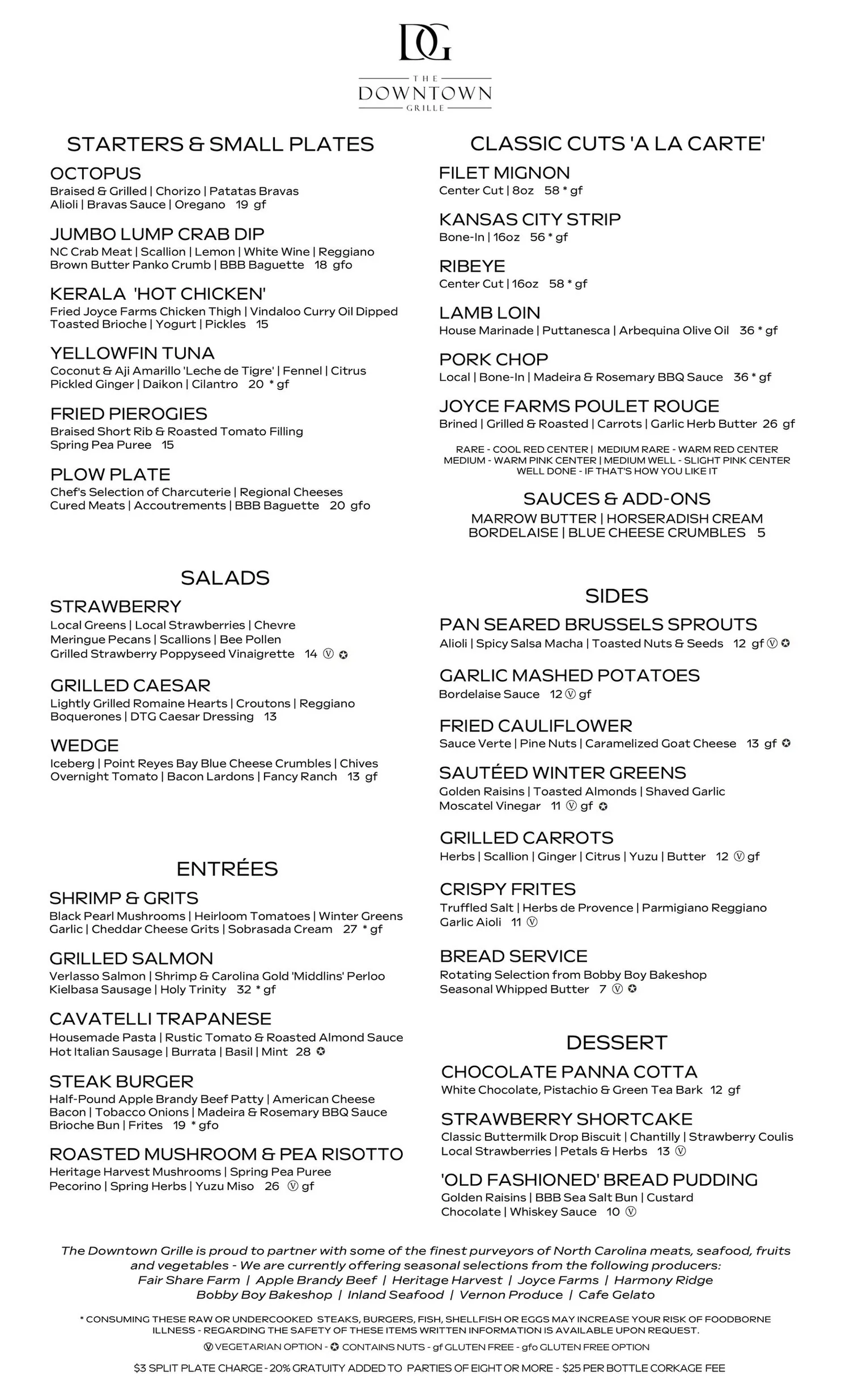Main Menu — The Downtown Grille