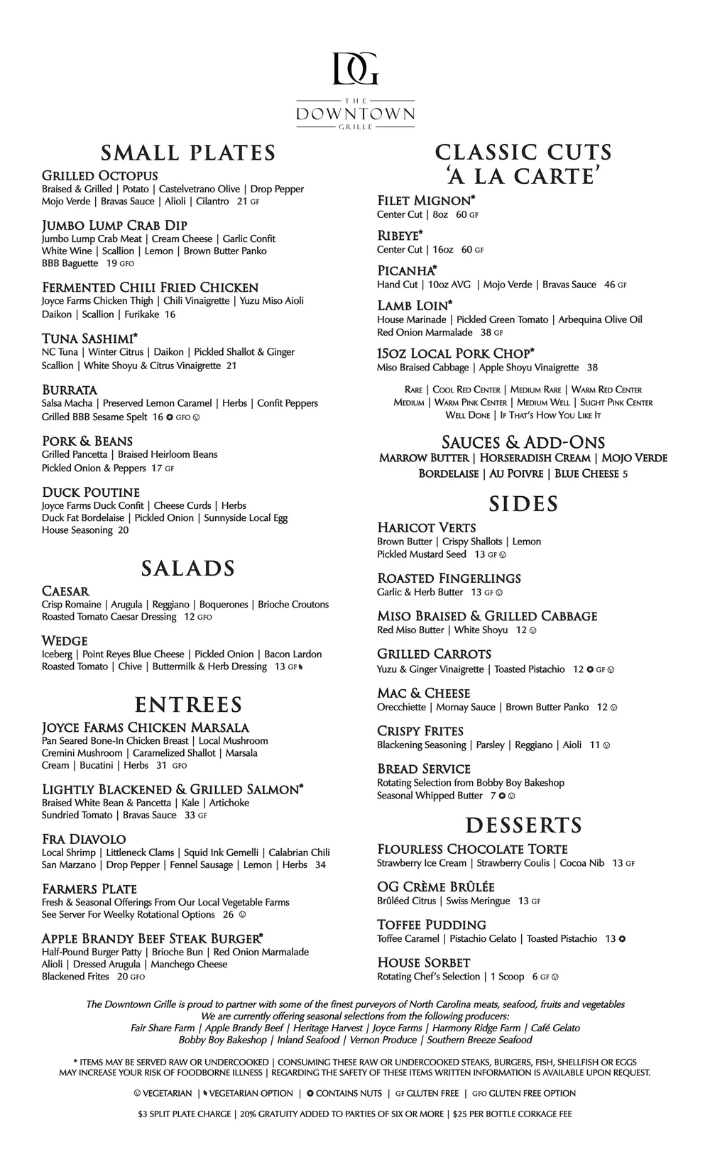 Main Menu — The Downtown Grille
