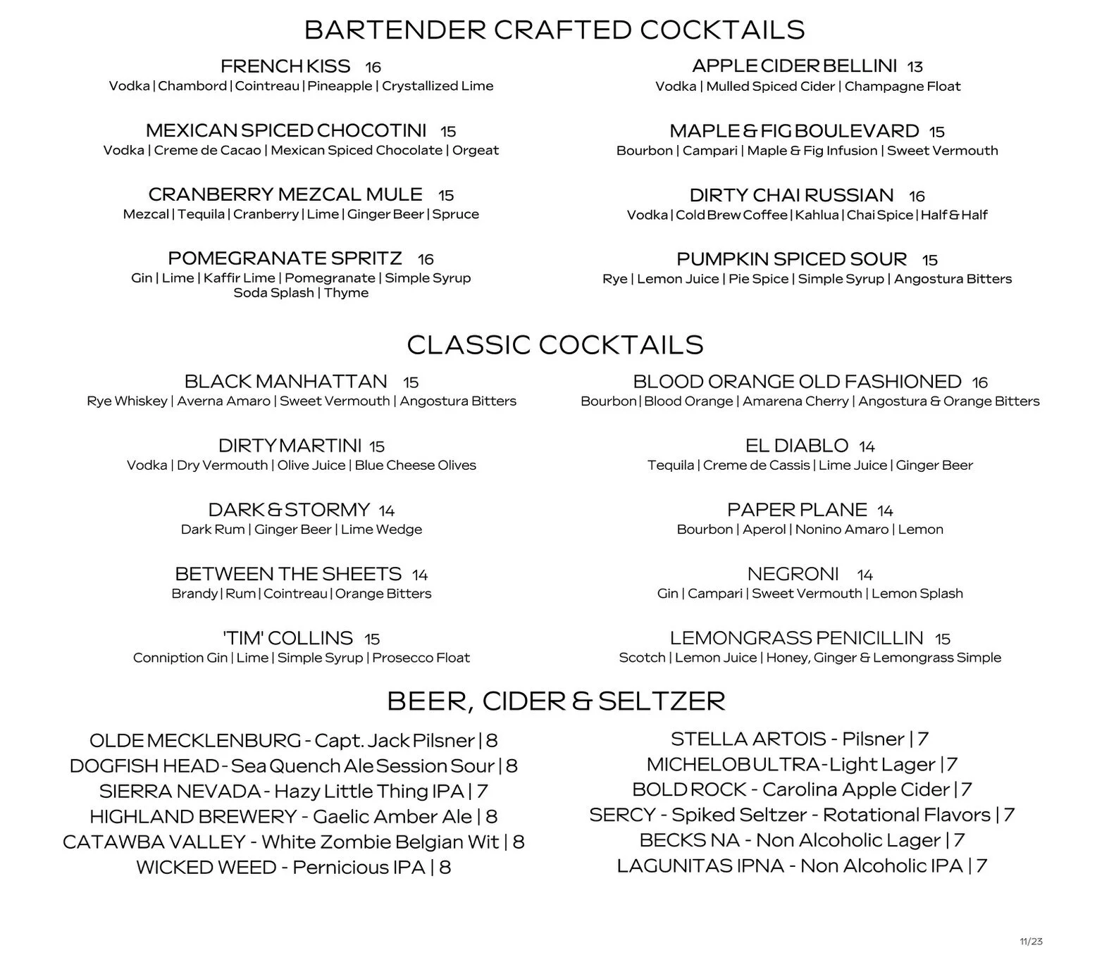 Main Menu — The Downtown Grille