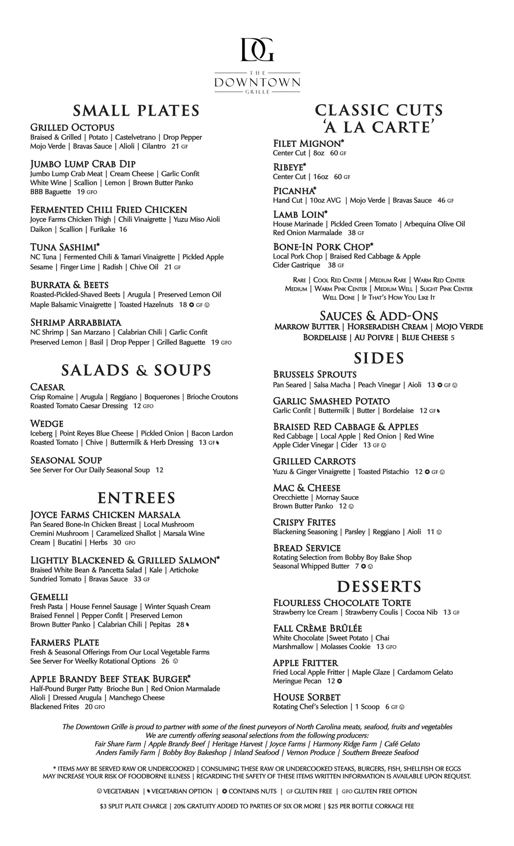 Main Menu — The Downtown Grille