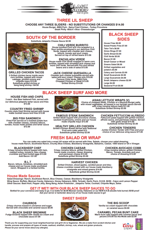 Food & Drinks — The Black Sheep Bar & Grill