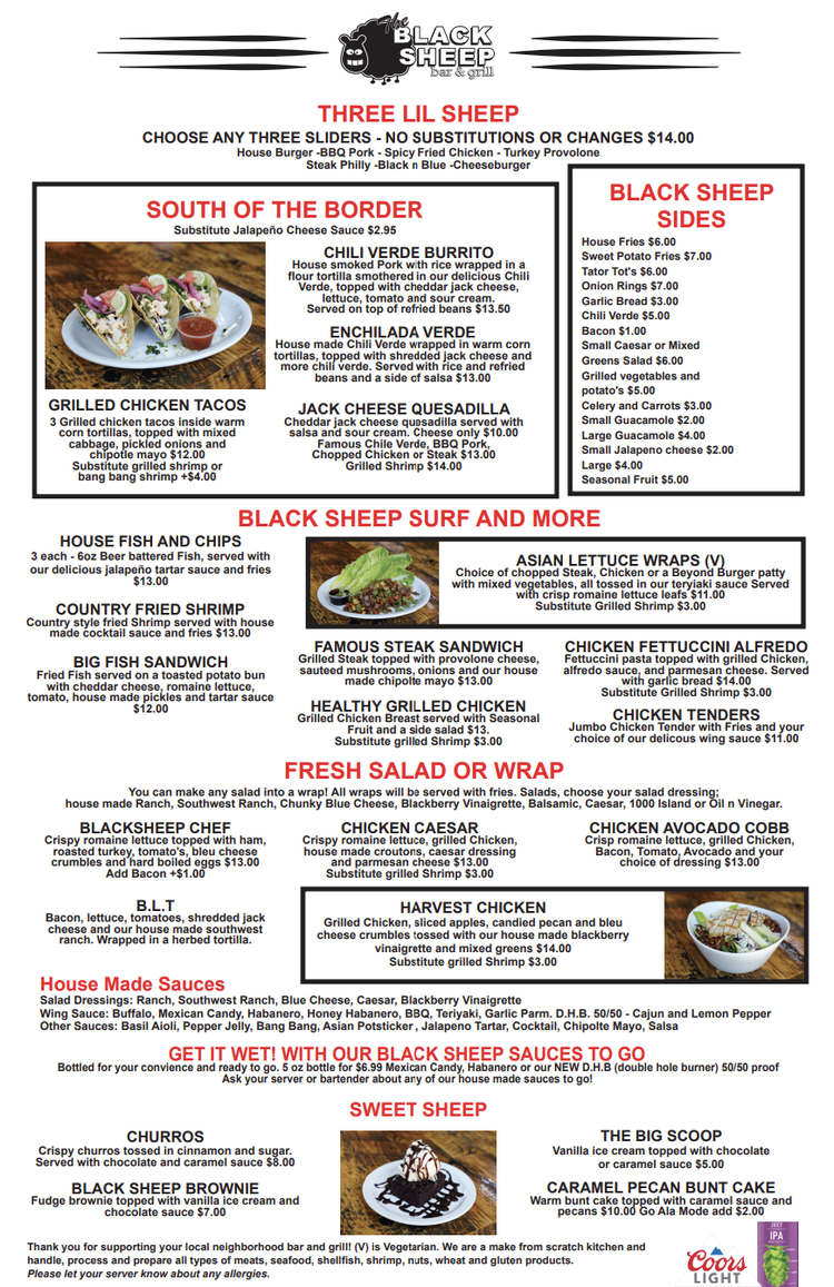Food & Drinks — The Black Sheep Bar & Grill