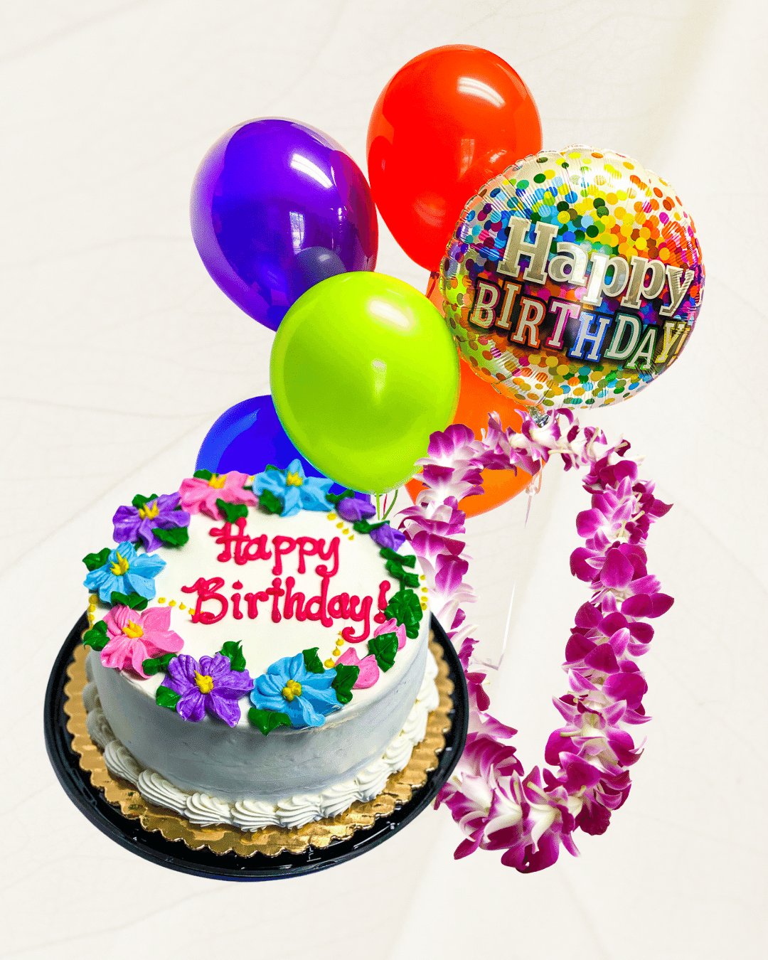 Cake, Balloon & Lei Combo — Demming's Delivery Service