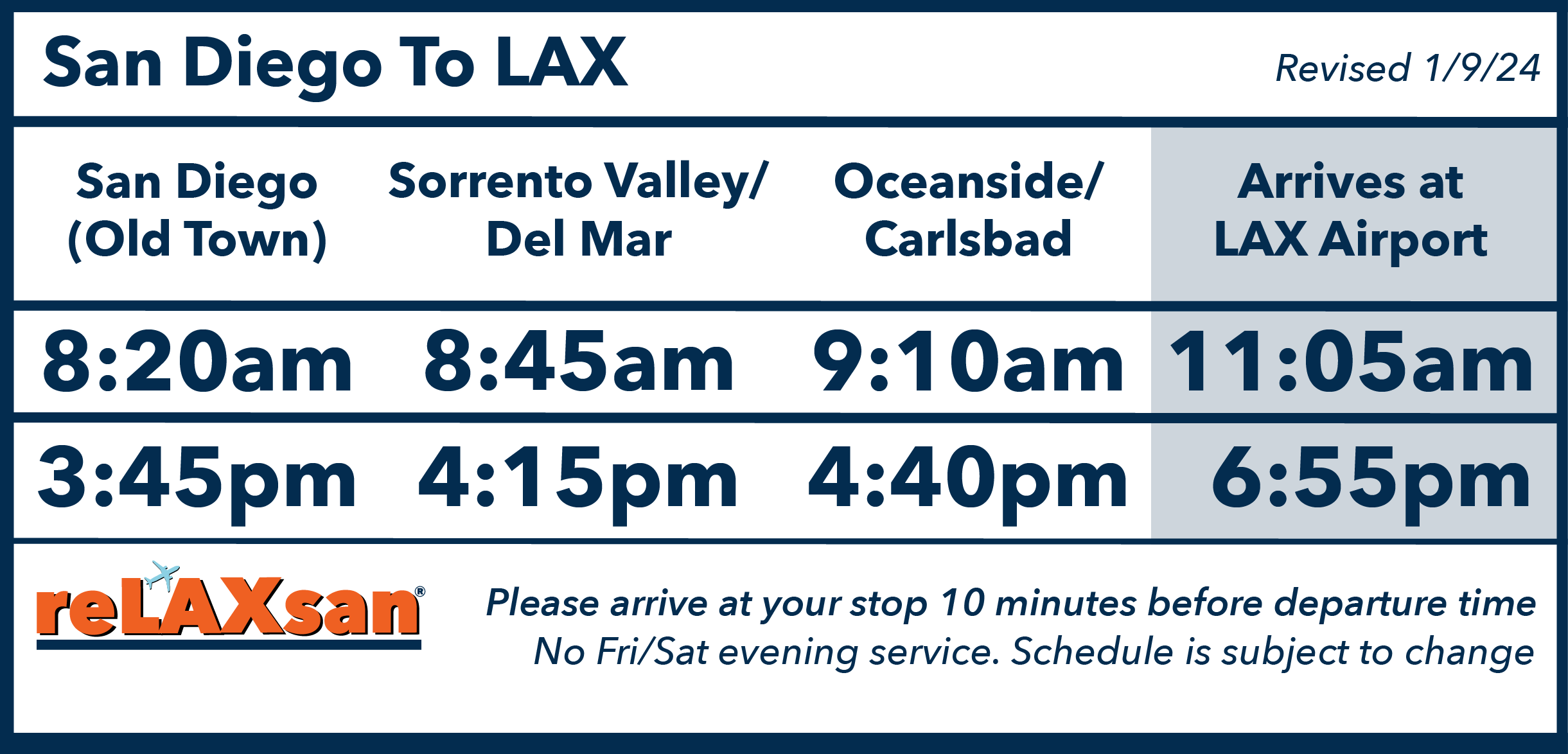 San Diego-LAX shuttle – $68 fare | 3 SD stops — reLAXsan®