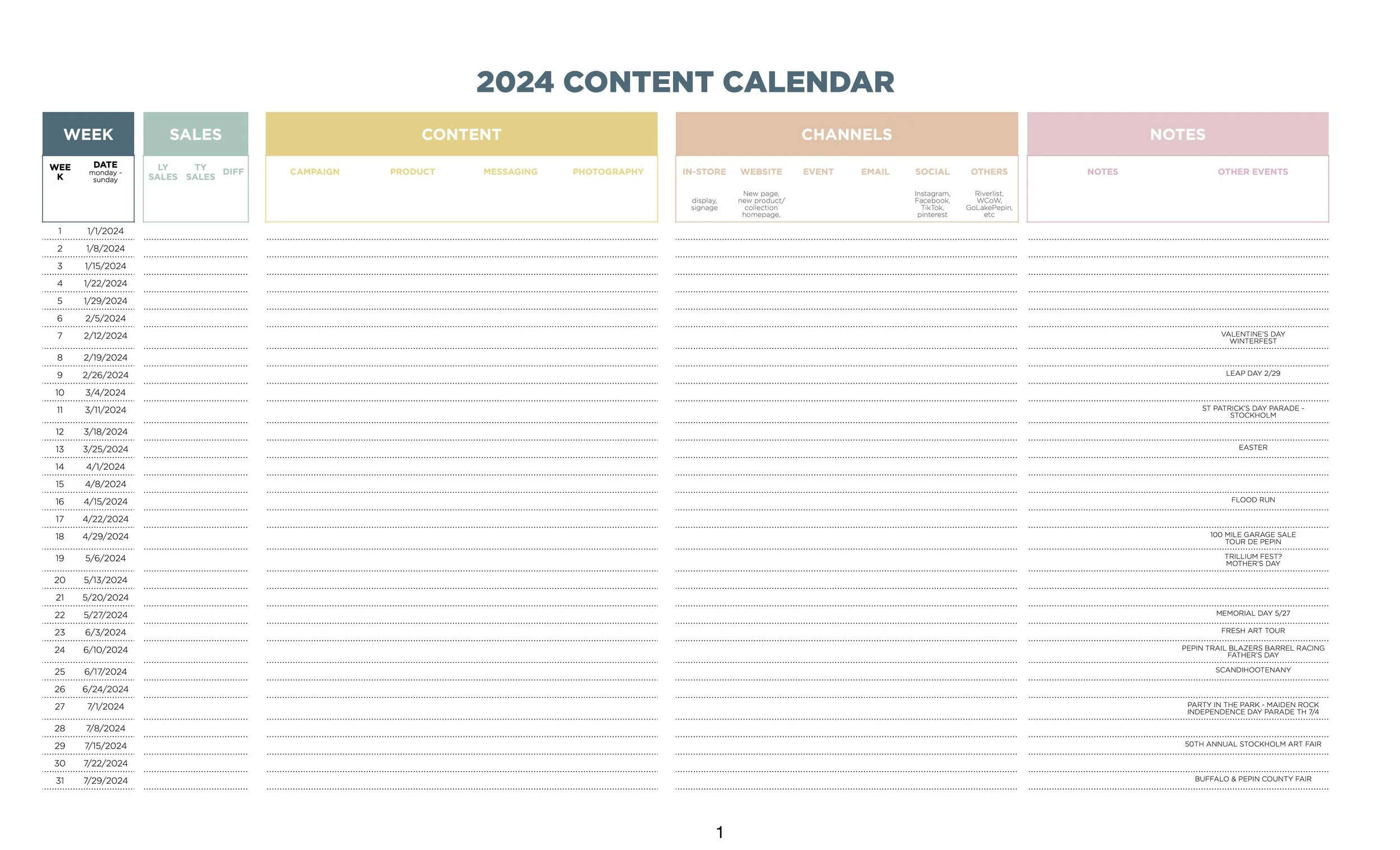 content calendar — Birch Co.
