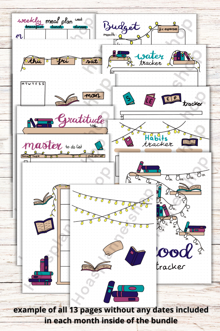 Digital monthly undated planner template with a cute frog theme with ...