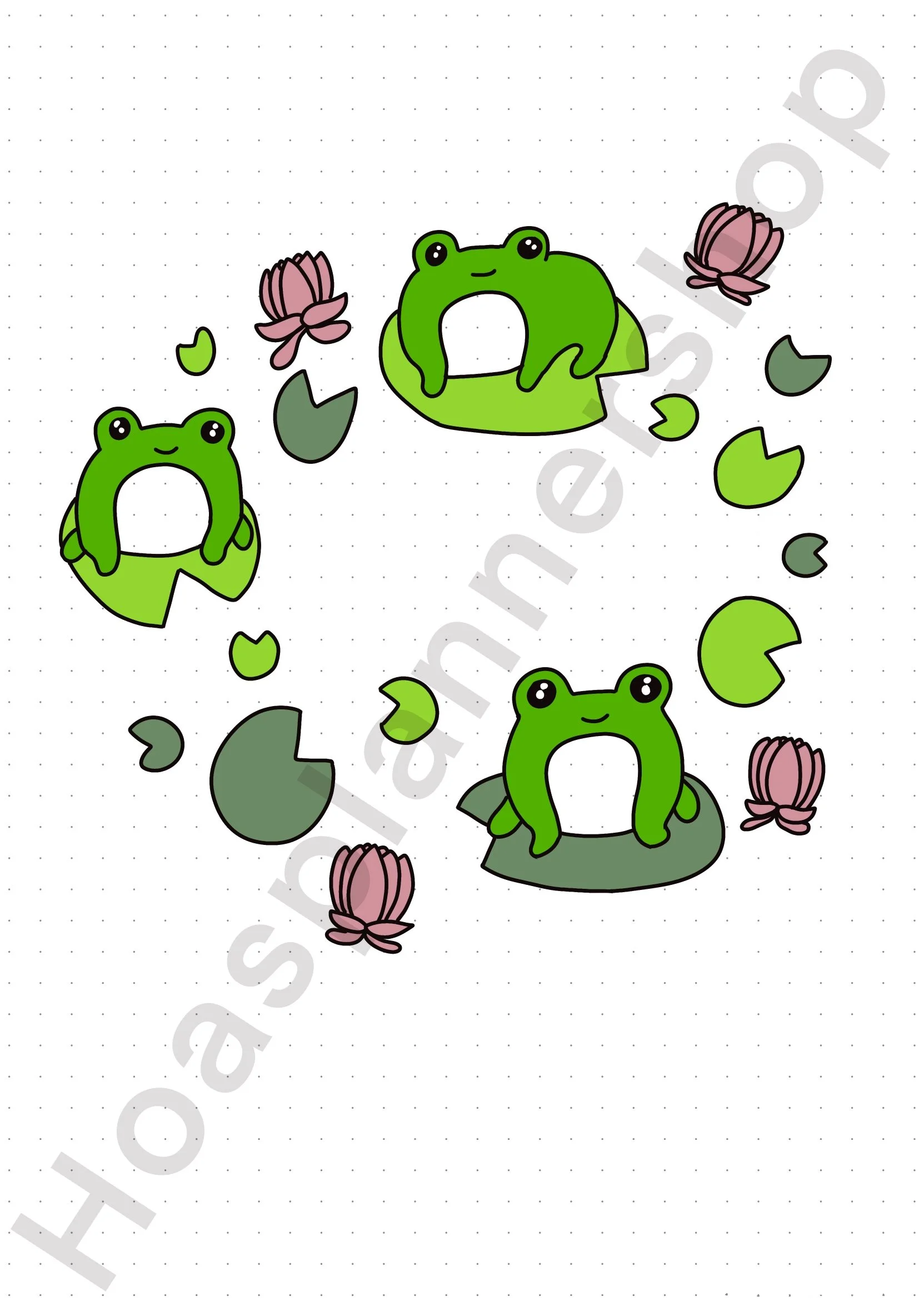 Digital monthly undated planner template with a cute frog theme with ...