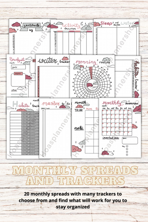 Digital monthly planner template frog themed left blank to color with ...