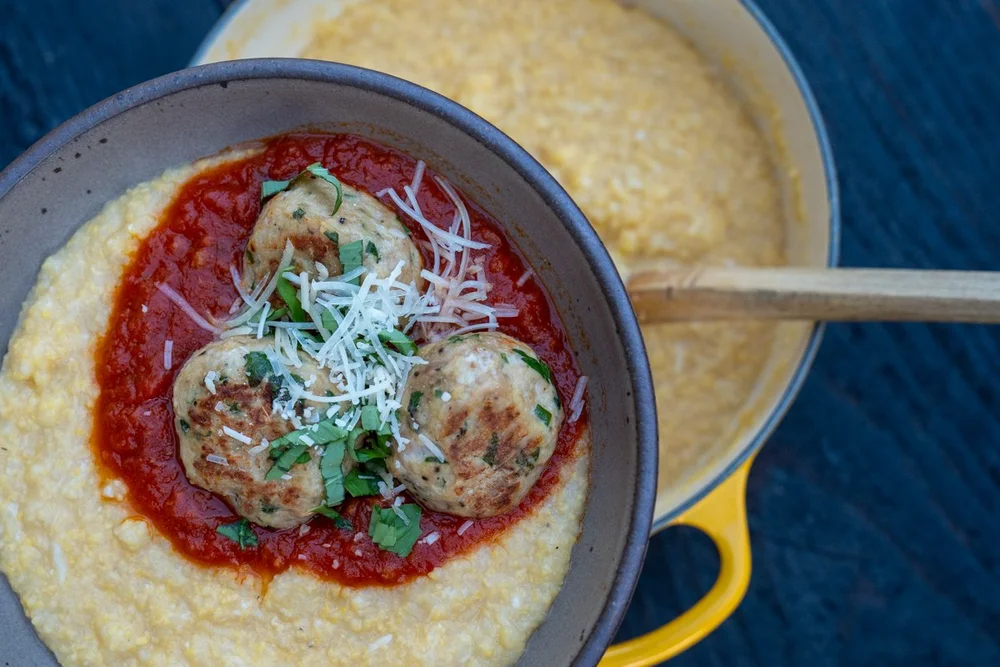 Creamy Polenta with Turkey Meatballs and Marinara Sauce — San Gennaro