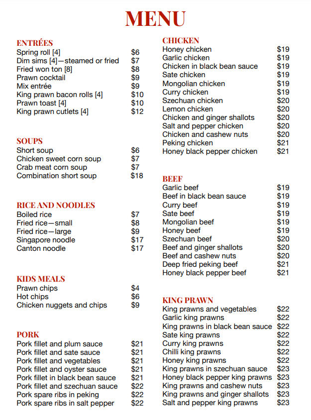 Menu — Trundle Services and Citizens Club