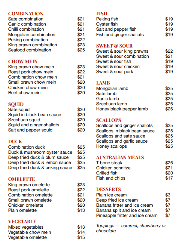 Menu — Trundle Services and Citizens Club