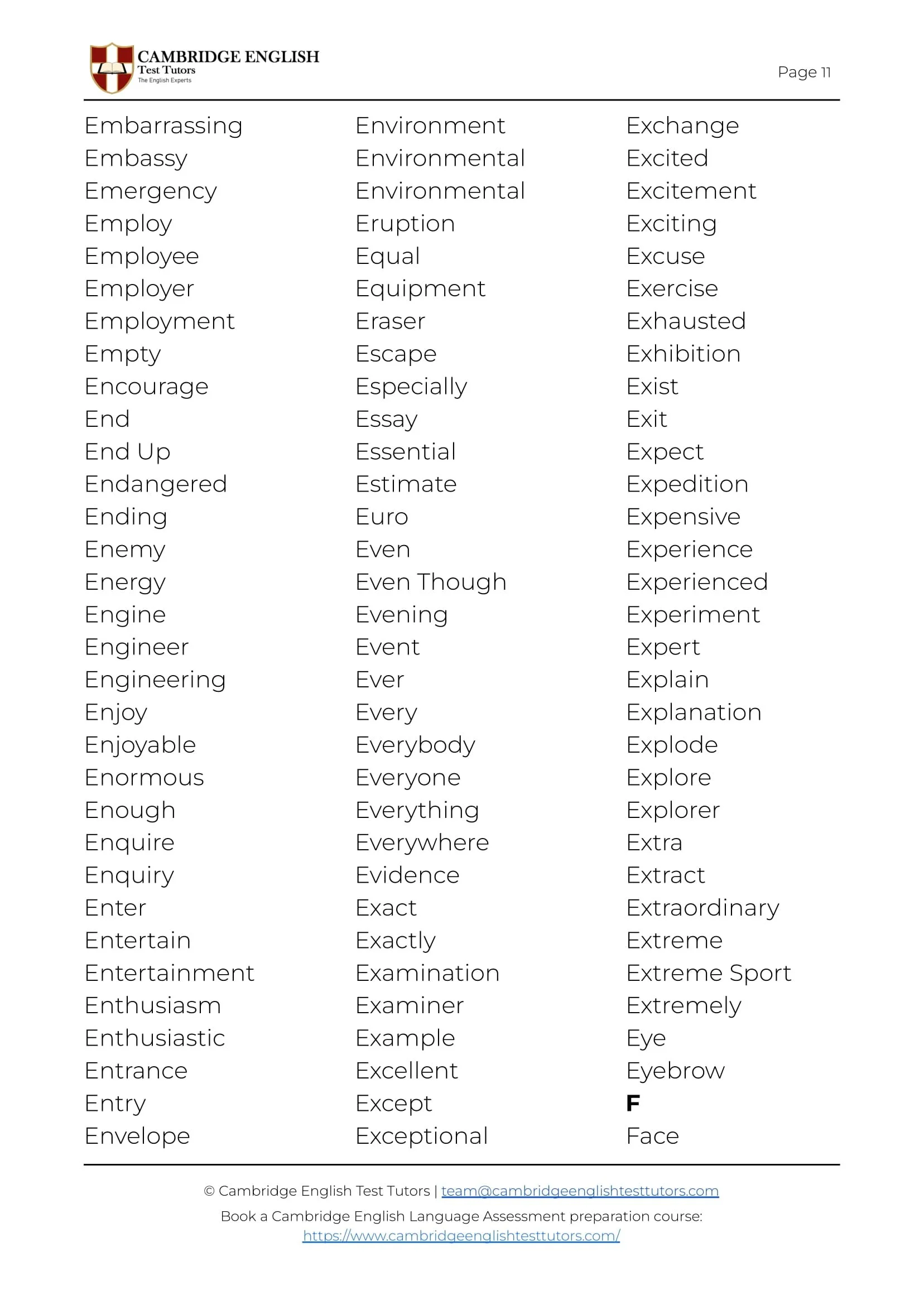 Cambridge English Language Assessment B2 Vocabulary List 2022