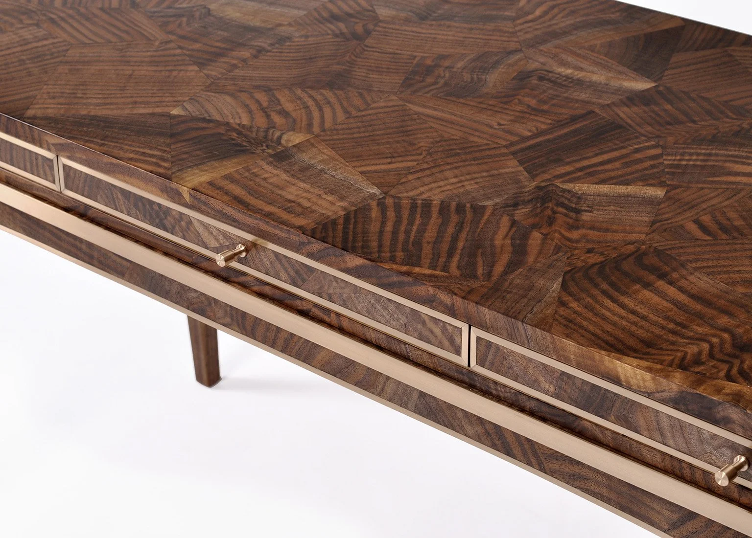 Reve Desk in Mosaic Claro Walnut and Bronze — Newell Design Studio