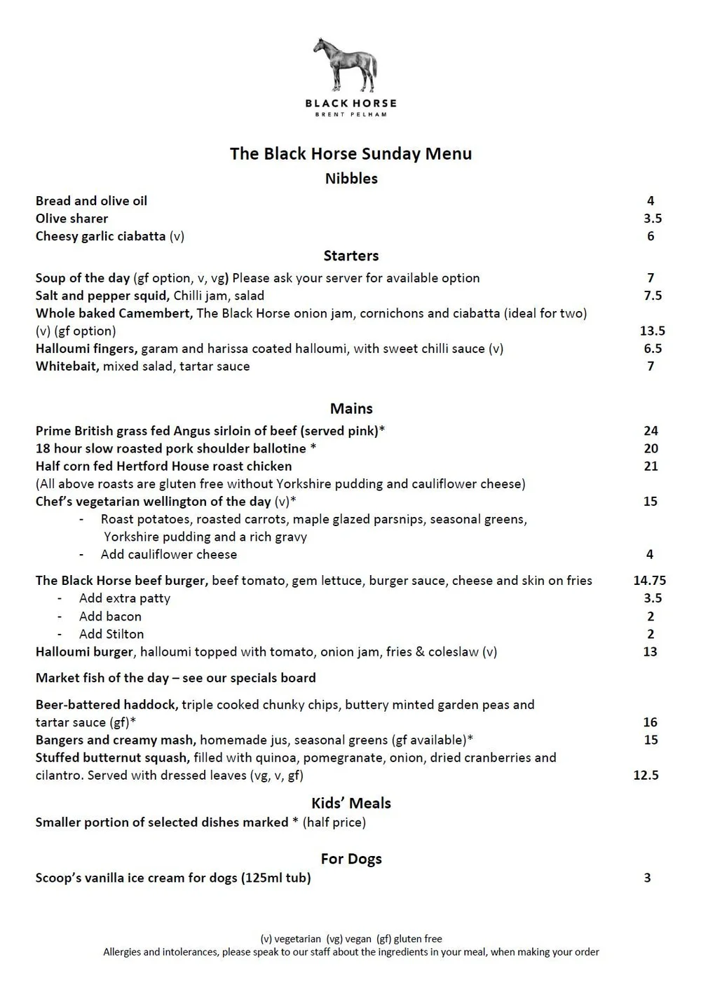 Menu — The Black Horse