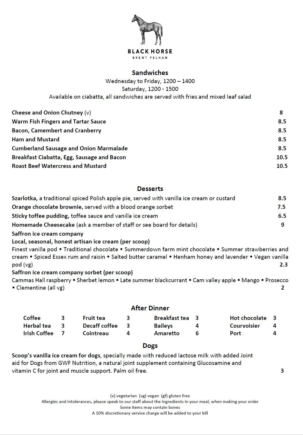 Menu — The Black Horse