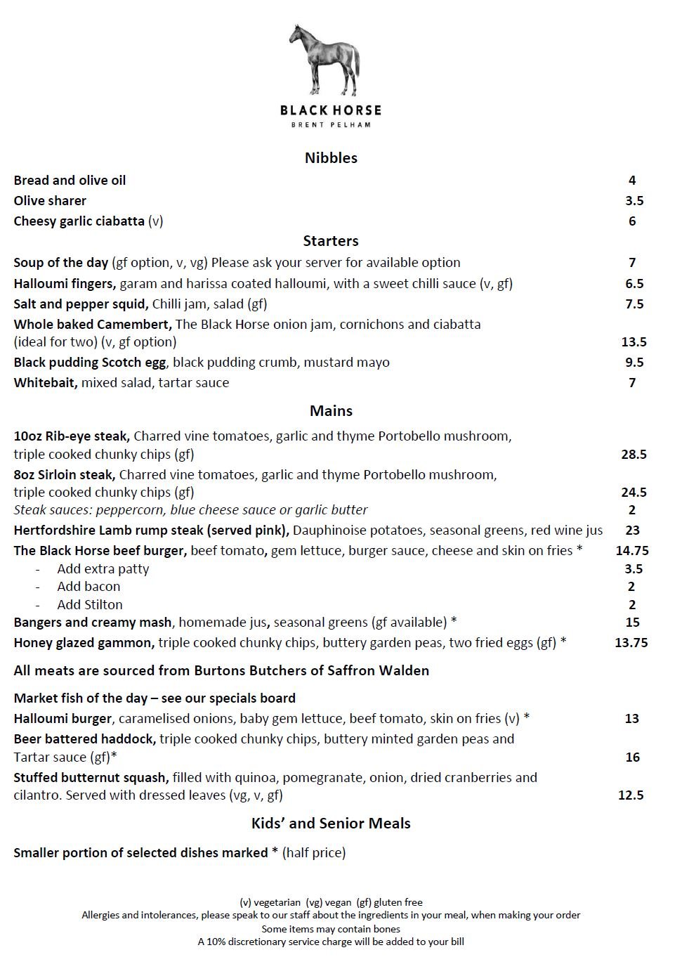 Menu — The Black Horse