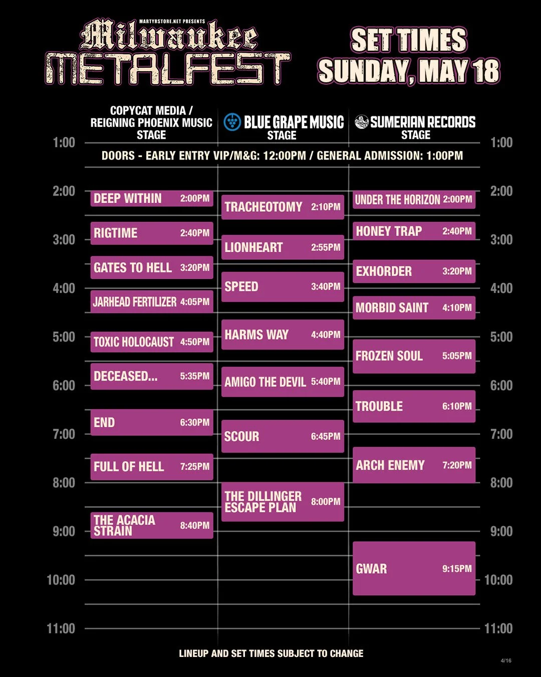 Lineup — Milwaukee Metal Fest