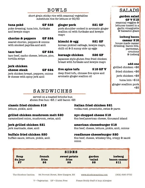 Menu — Shoebox Cantina