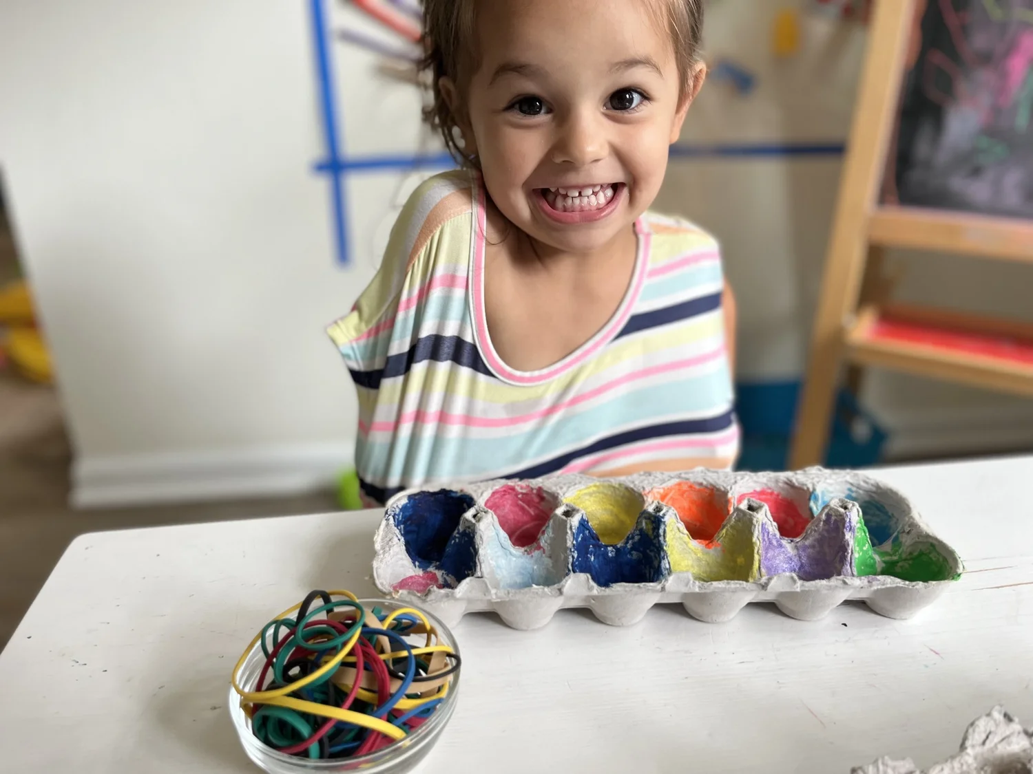 Egg Carton Rubber Band Stretch — Filling Our Days