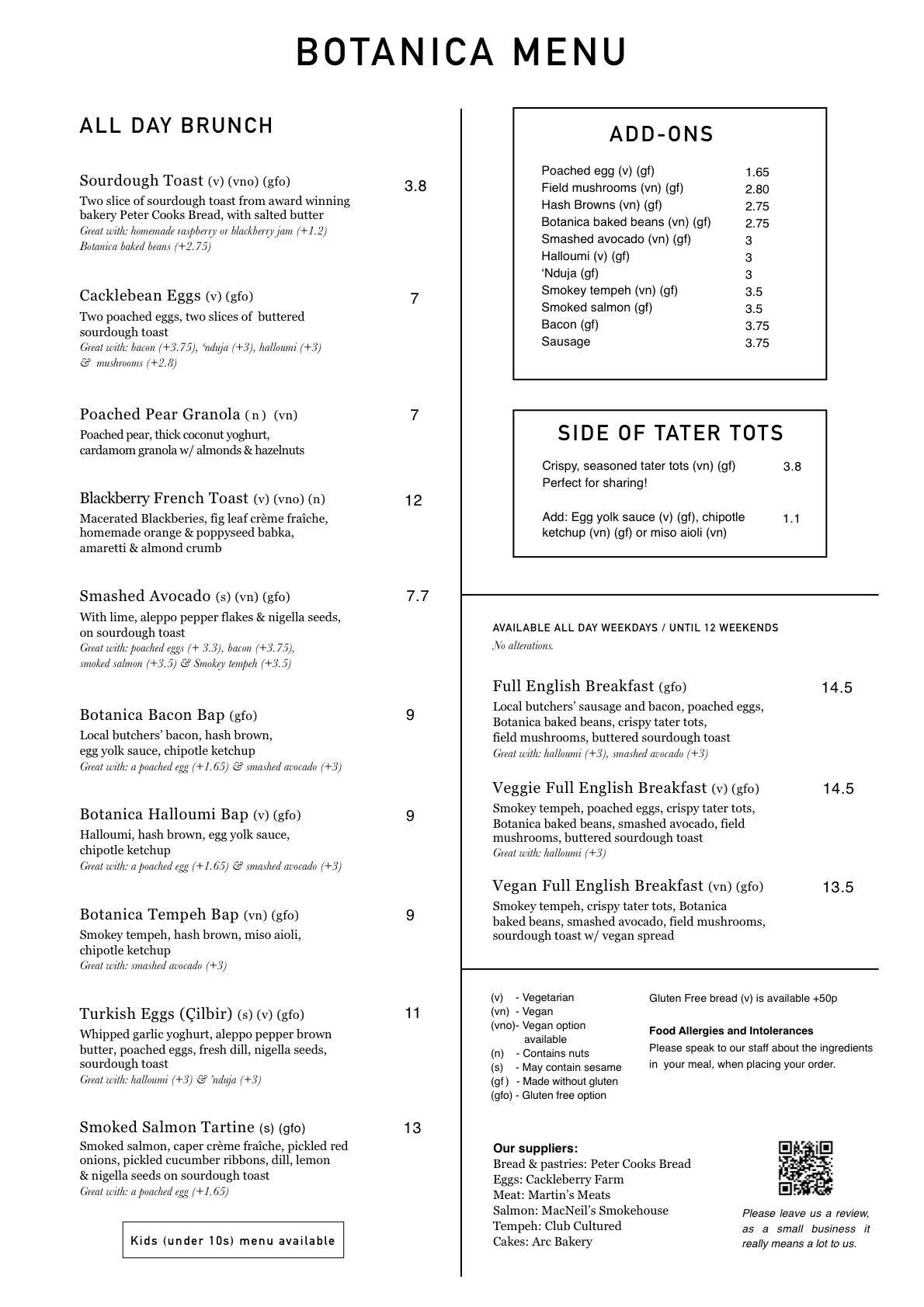 Menu — Botanica
