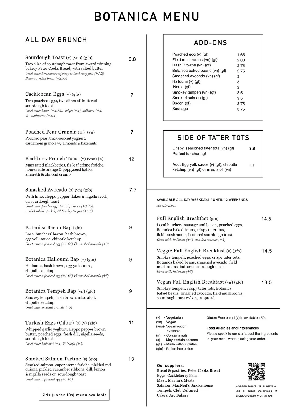 Menu — Botanica