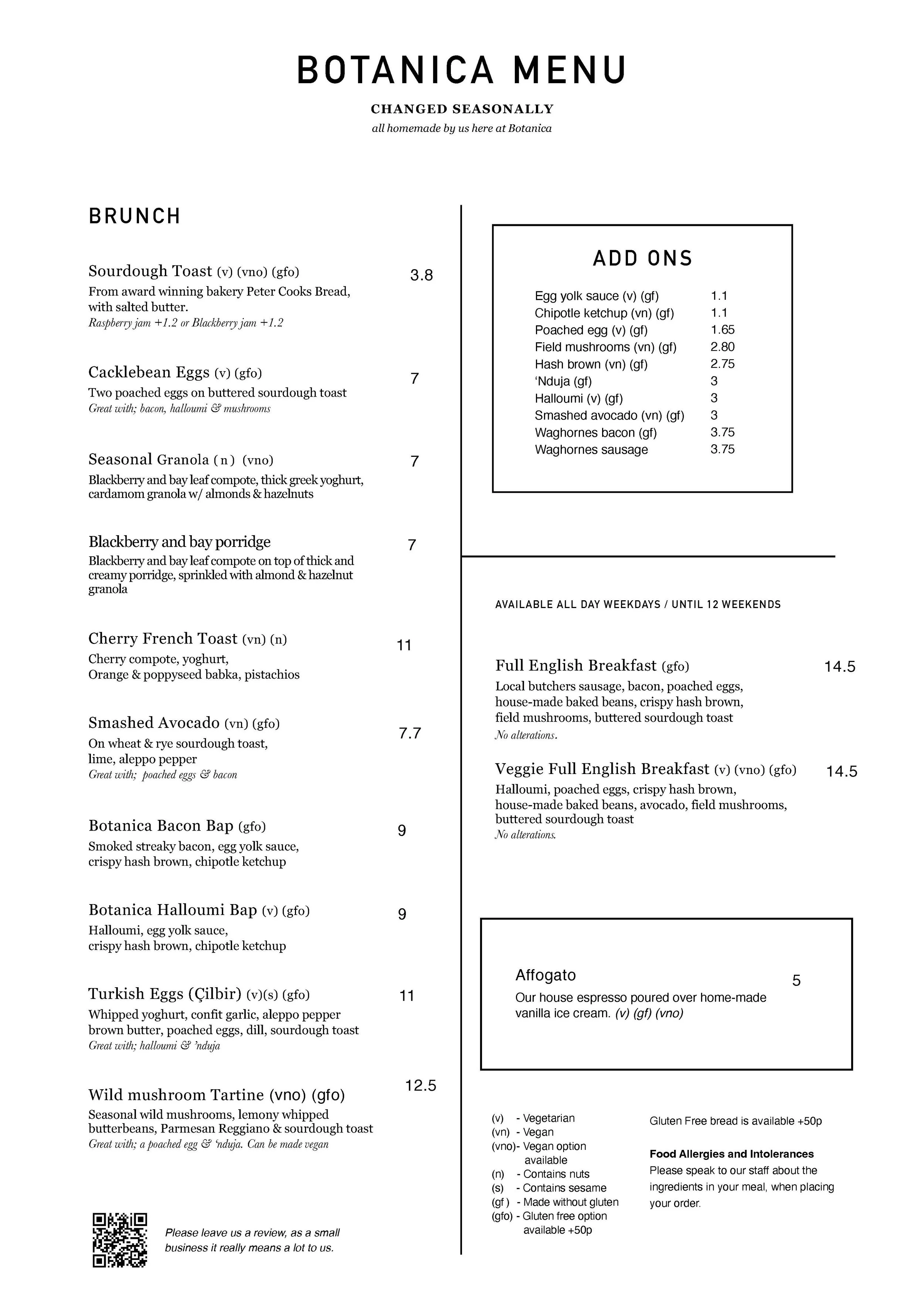 Menu — Botanica