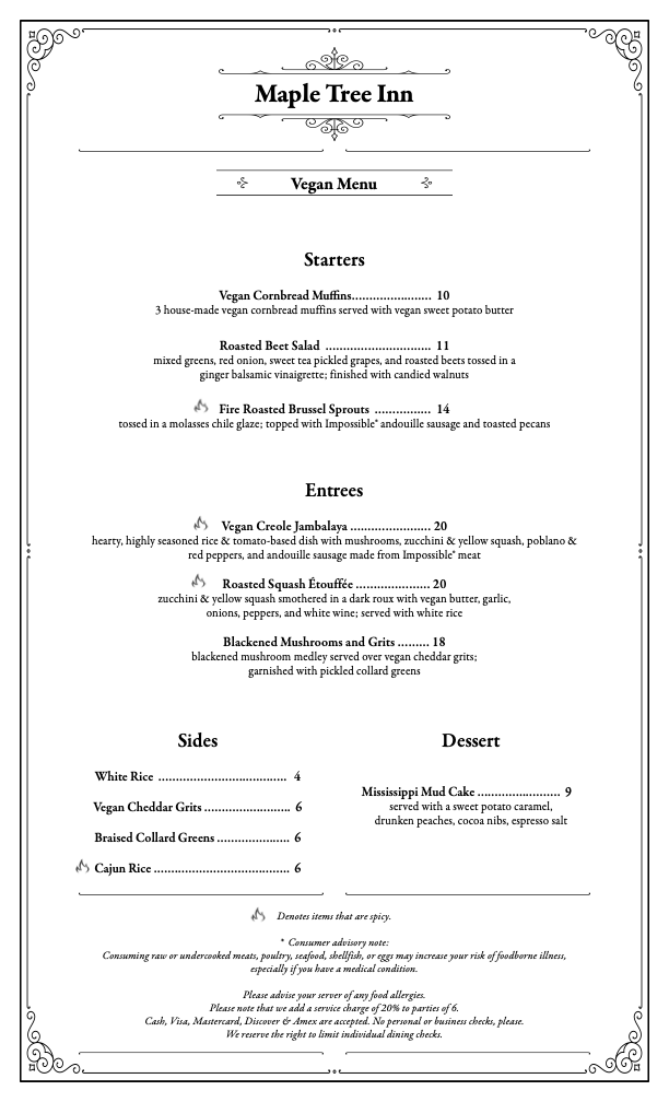PDF Menus — Maple Tree Inn