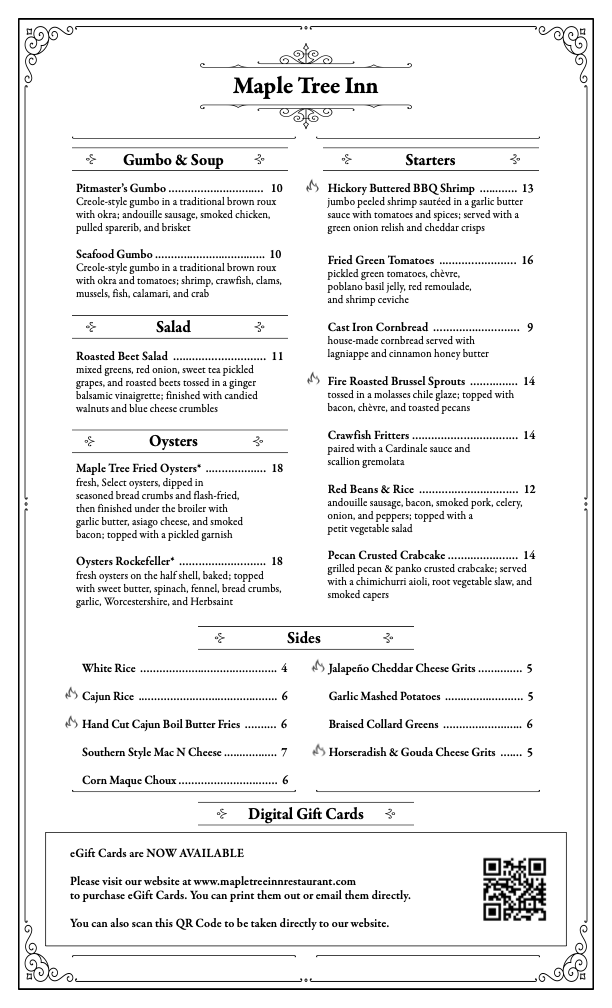 PDF Menus — Maple Tree Inn