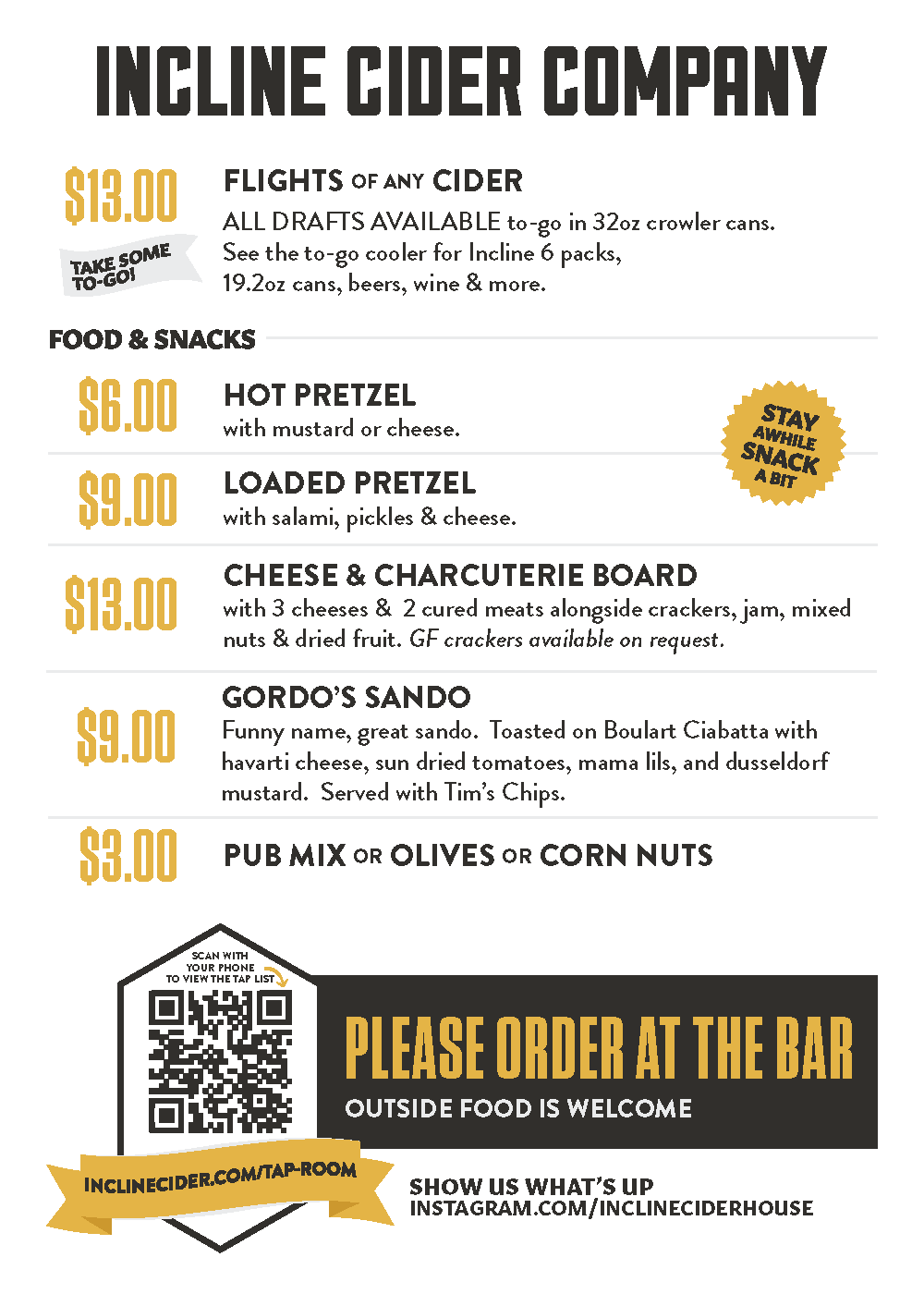 Taplist & Menu — Incline Cider Company & Taproom