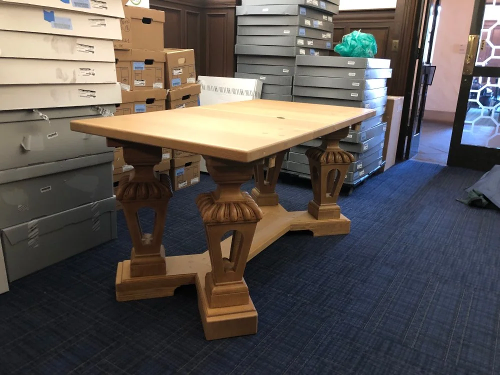 Repurposed Reception Desk — White & Red Works Custom Furniture