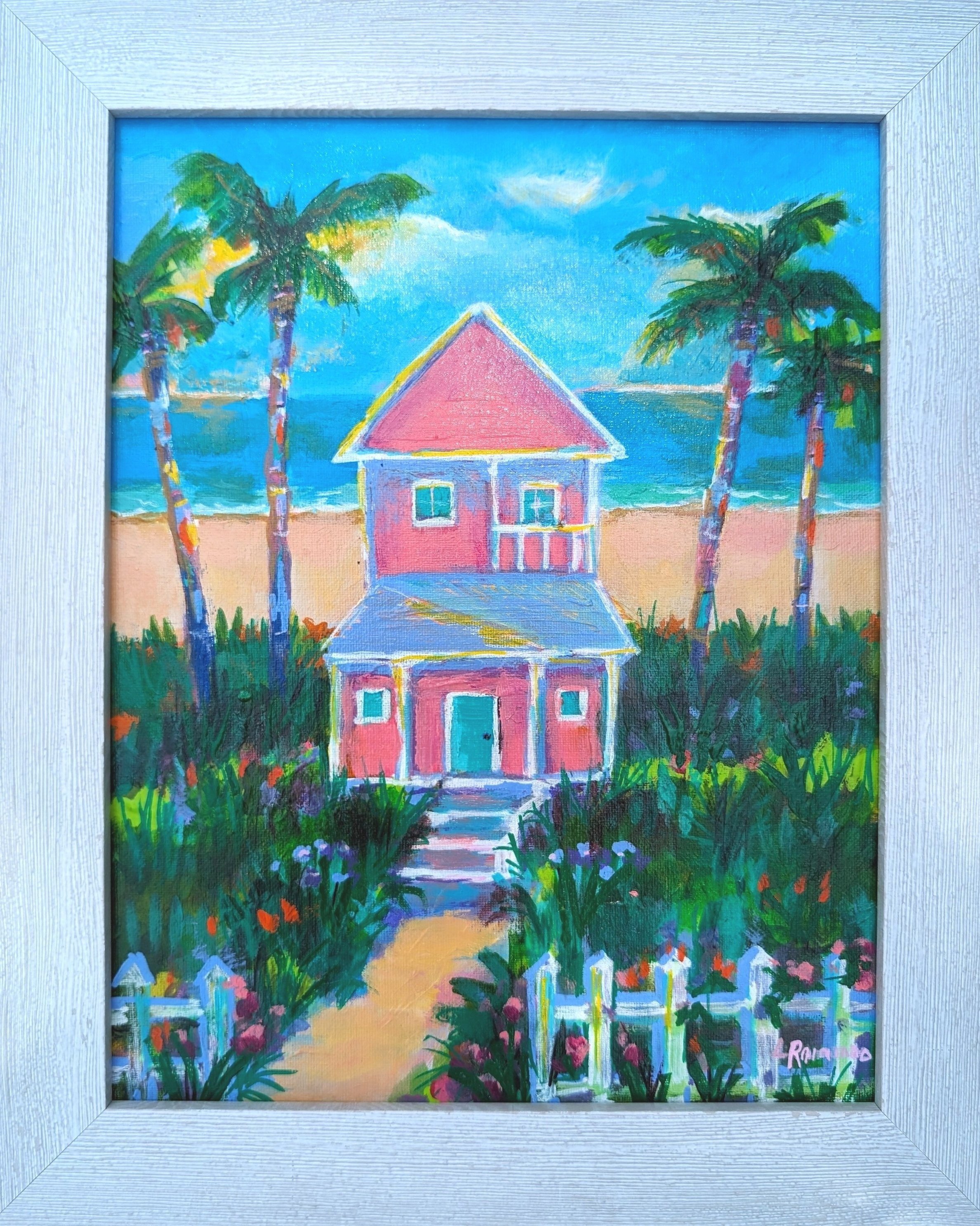 Pink House original painting of coastal cottage by Lynne Raimondo ...