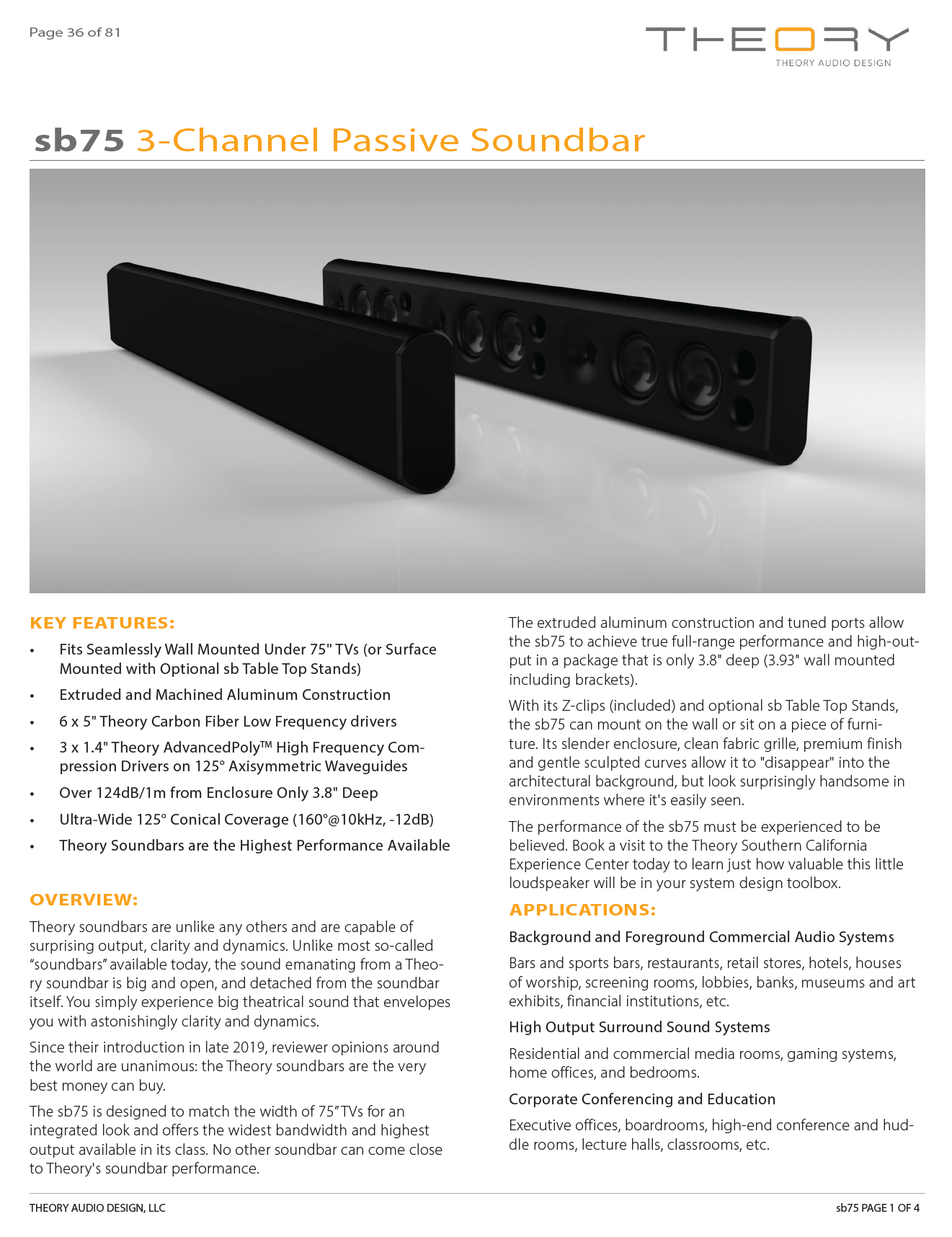Theory Professional sb75 soundbar for 75" displays — Theory Professional