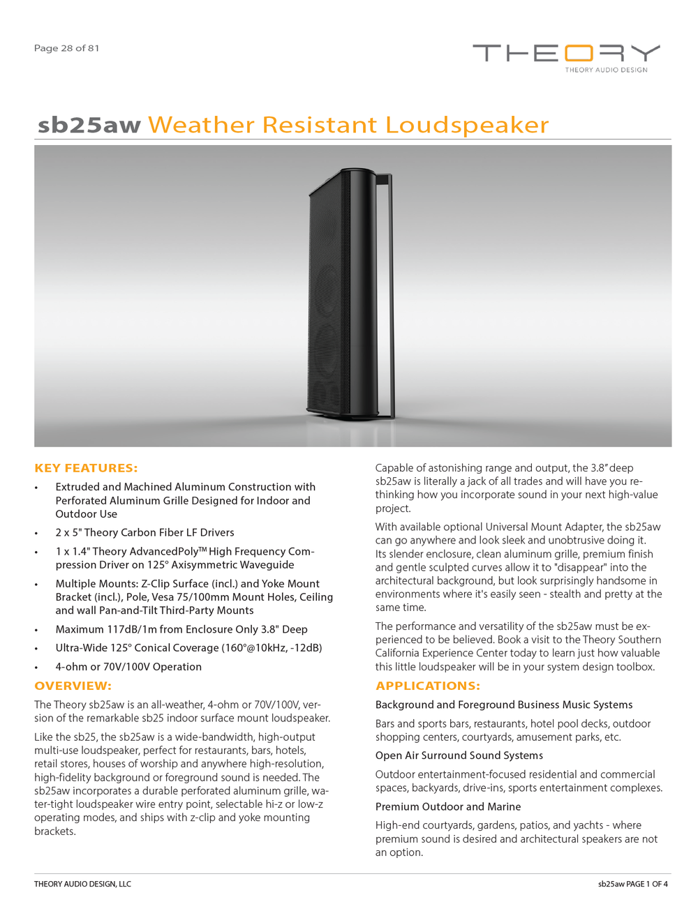 sb25aw High Output Multi-Use All-Weather Loudspeaker — Theory Professional