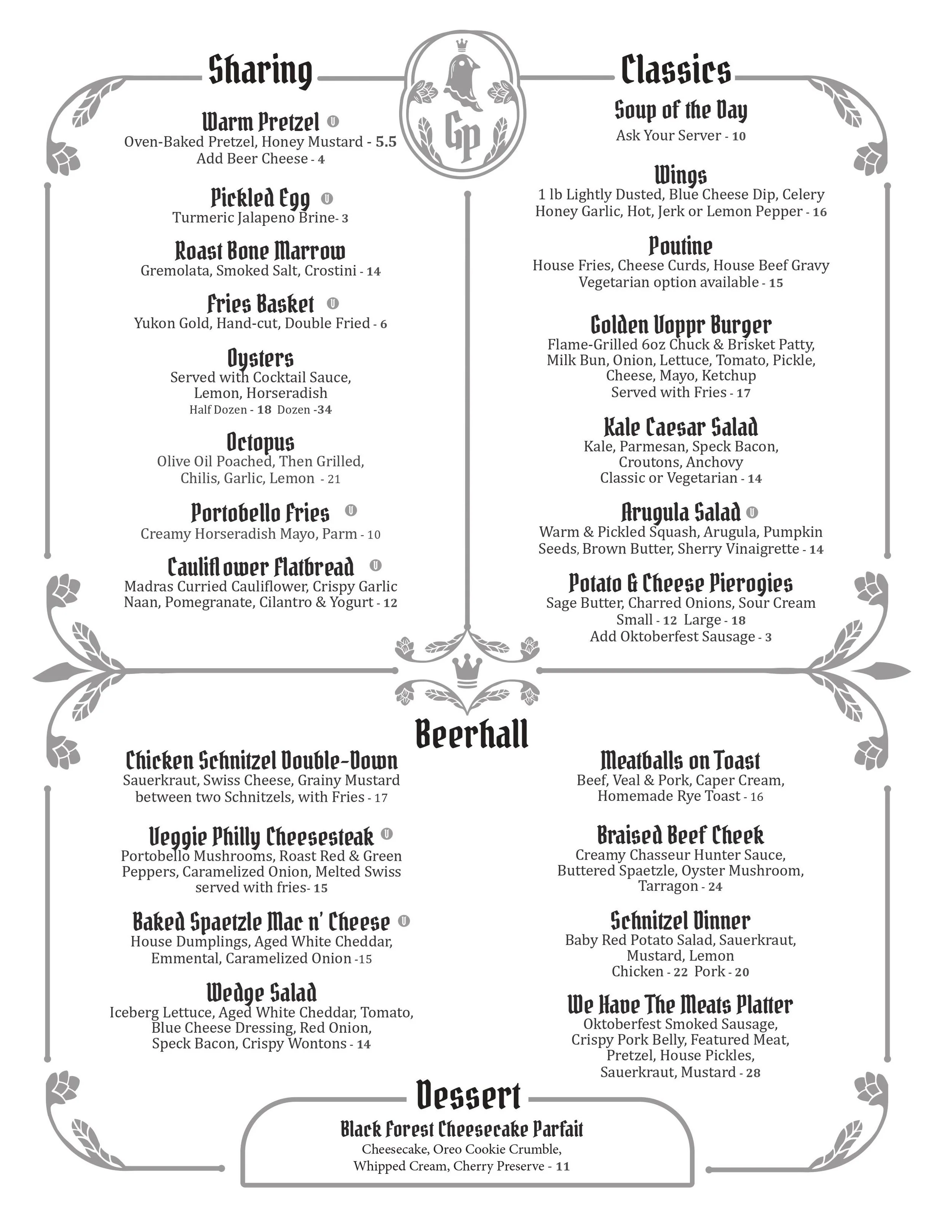 Food Menu — The Golden Pigeon BeerHall