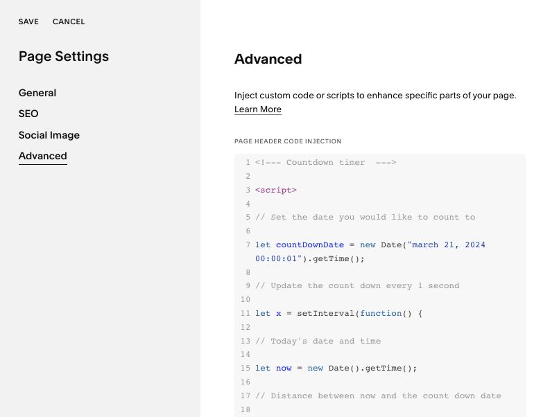 Add a Countdown Timer Squarespace | The Square Genius