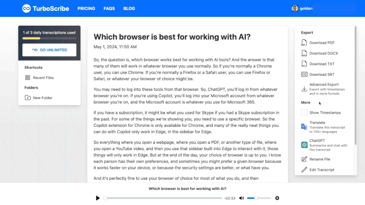 TurboScribe: Revolutionizing Transcription with AI — techforword